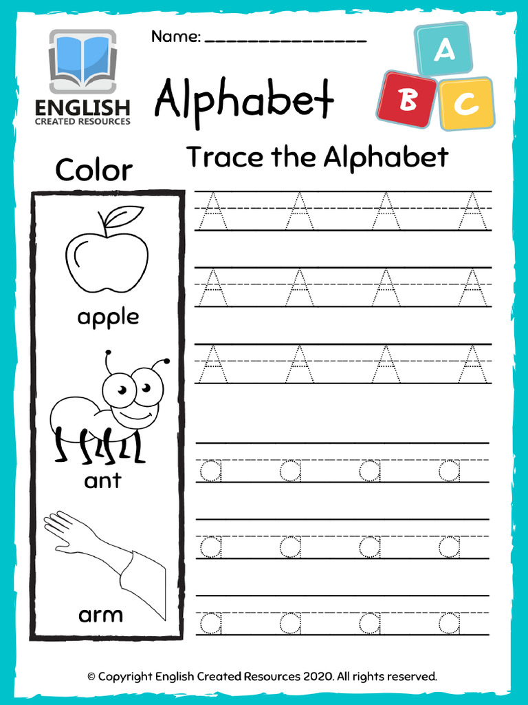 Alphabet A-Z Worksheets Coloring and Tracing English Created Resources ...