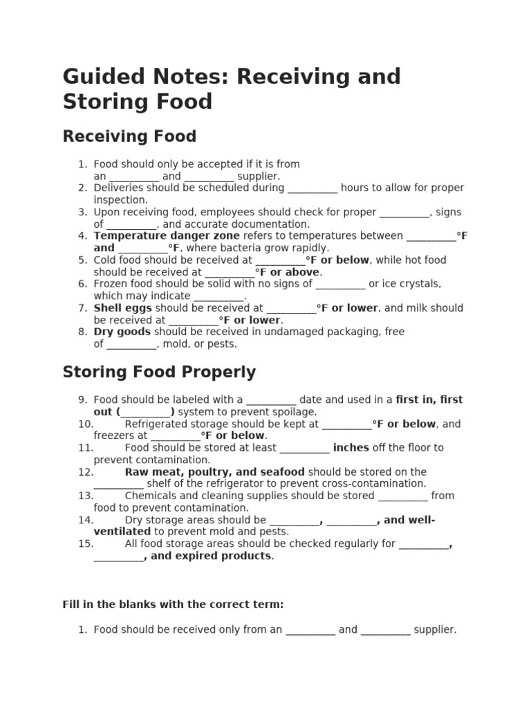 Food Receiving and Storage Guidelines | PDF | Refrigerator | Food Storage