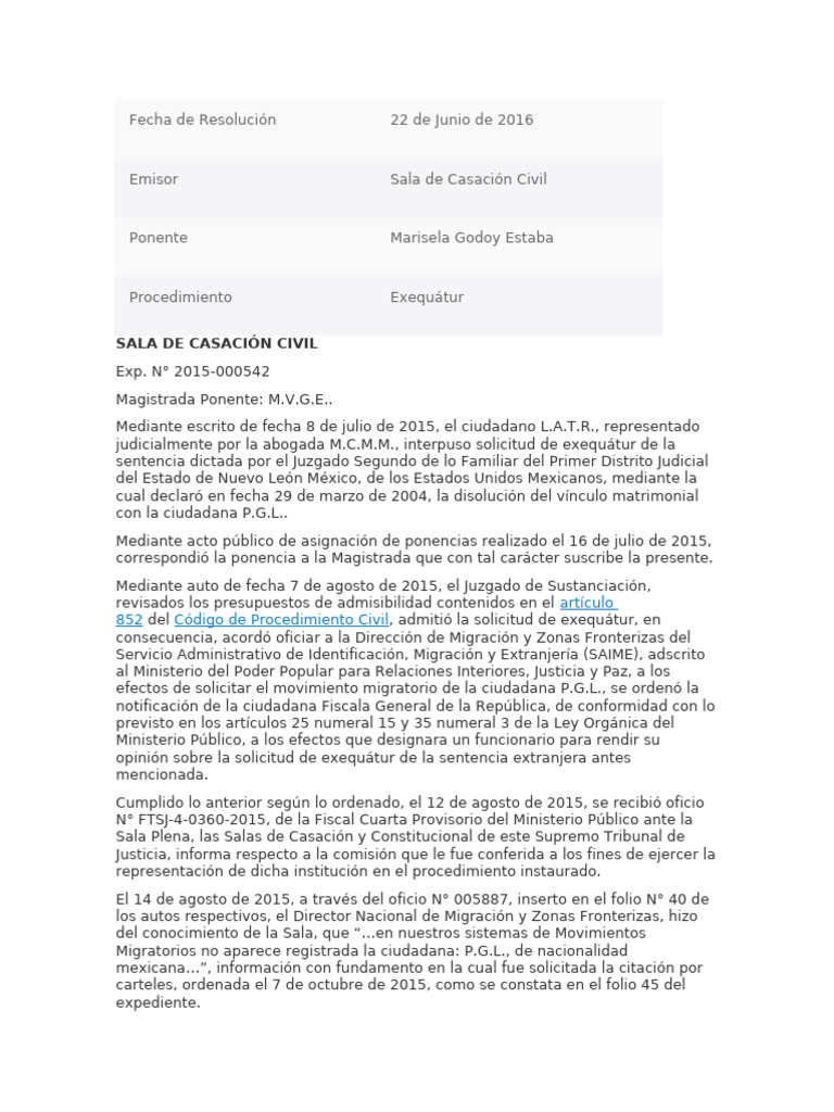 Exequátur de Divorcio en Venezuela | PDF | Divorcio | Judicaturas