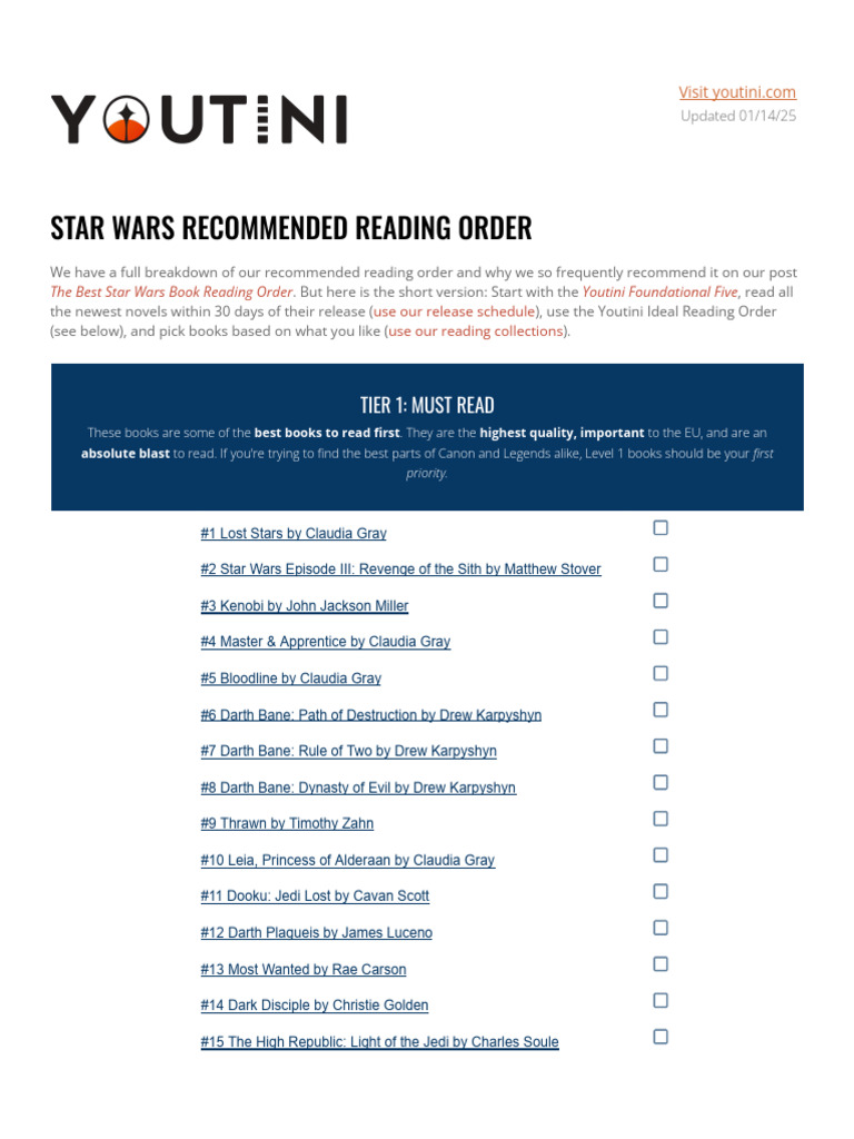Printable Reading Order | PDF | Star Wars | Sith