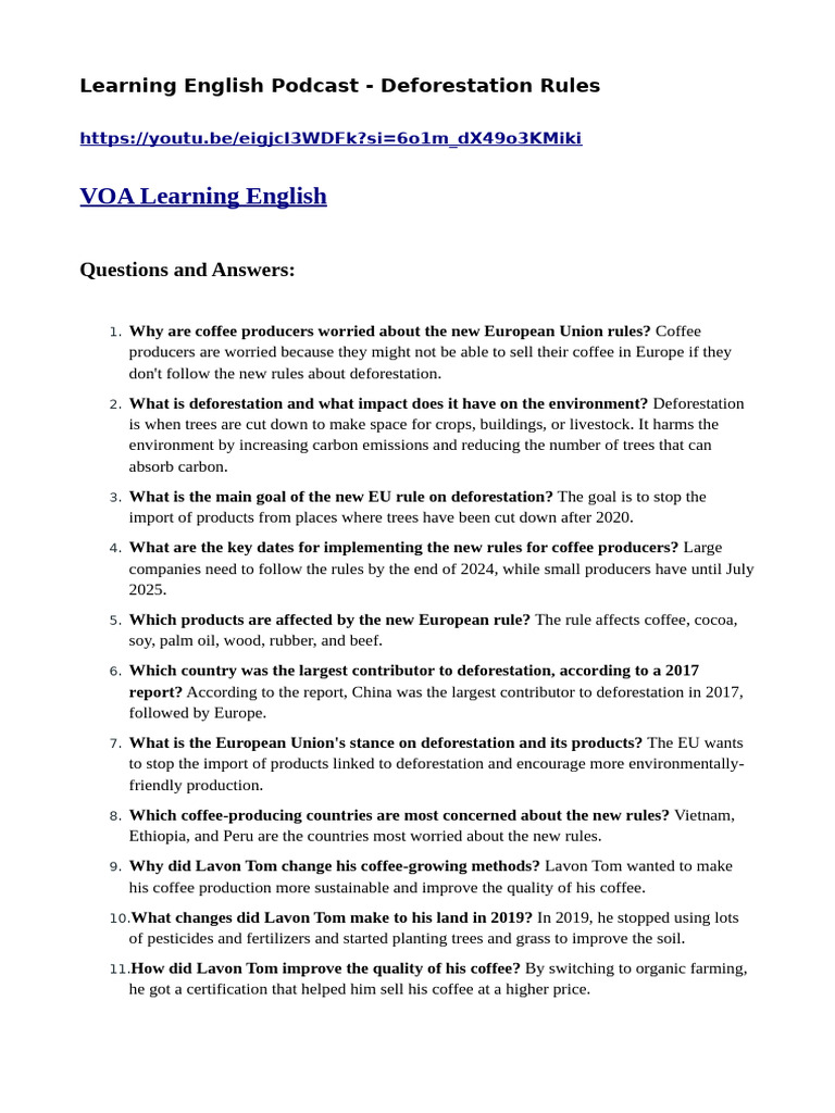 DEFORESTATION - STMG - Voa News Questions and Answers | PDF ...