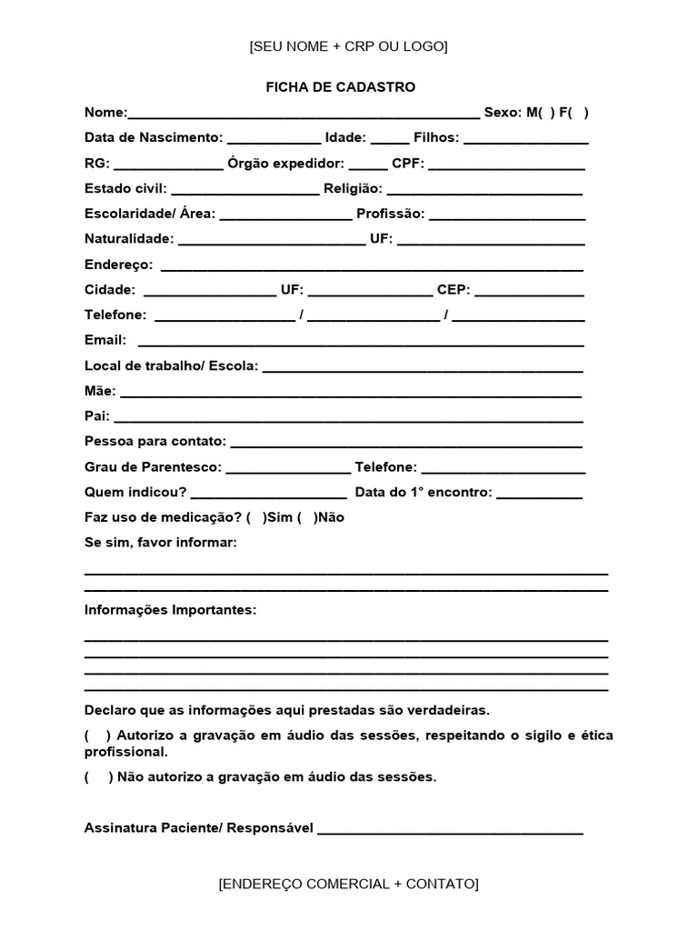 Modelo Ficha de Cadastro | PDF