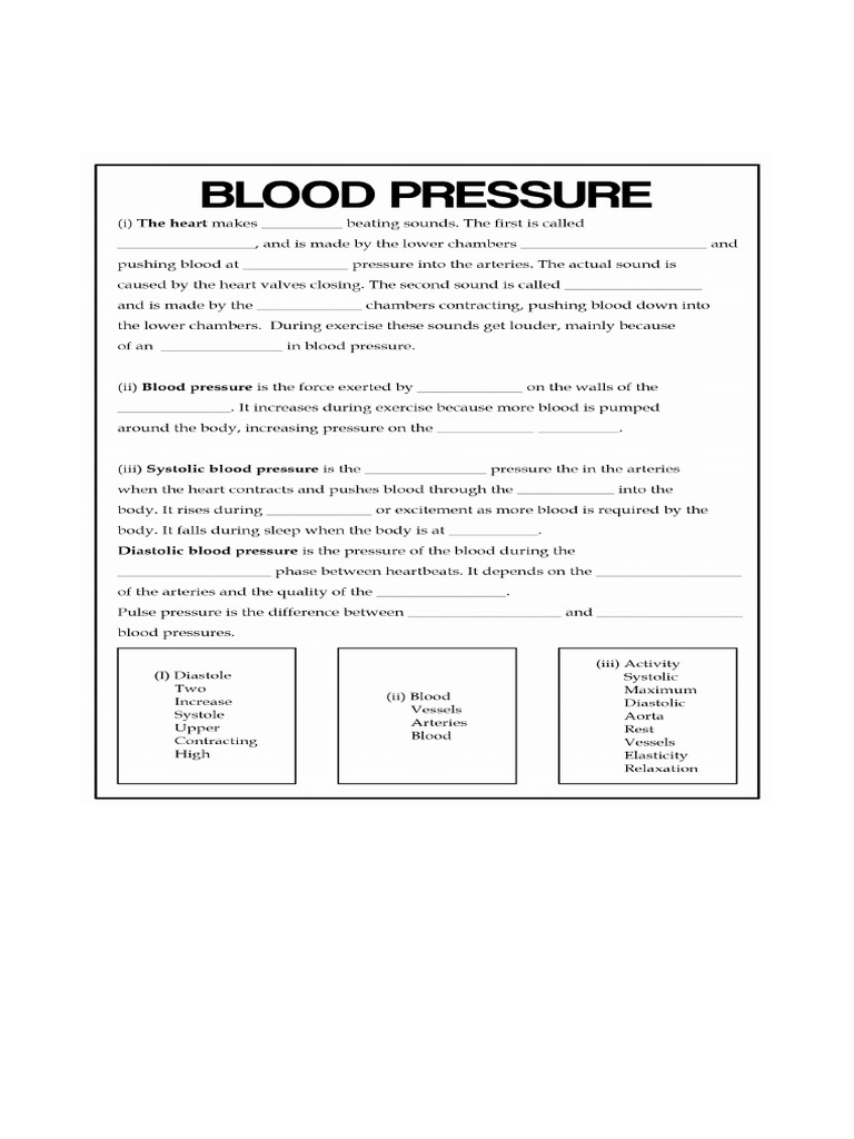 Blood Pressure Worksheet-1 | PDF