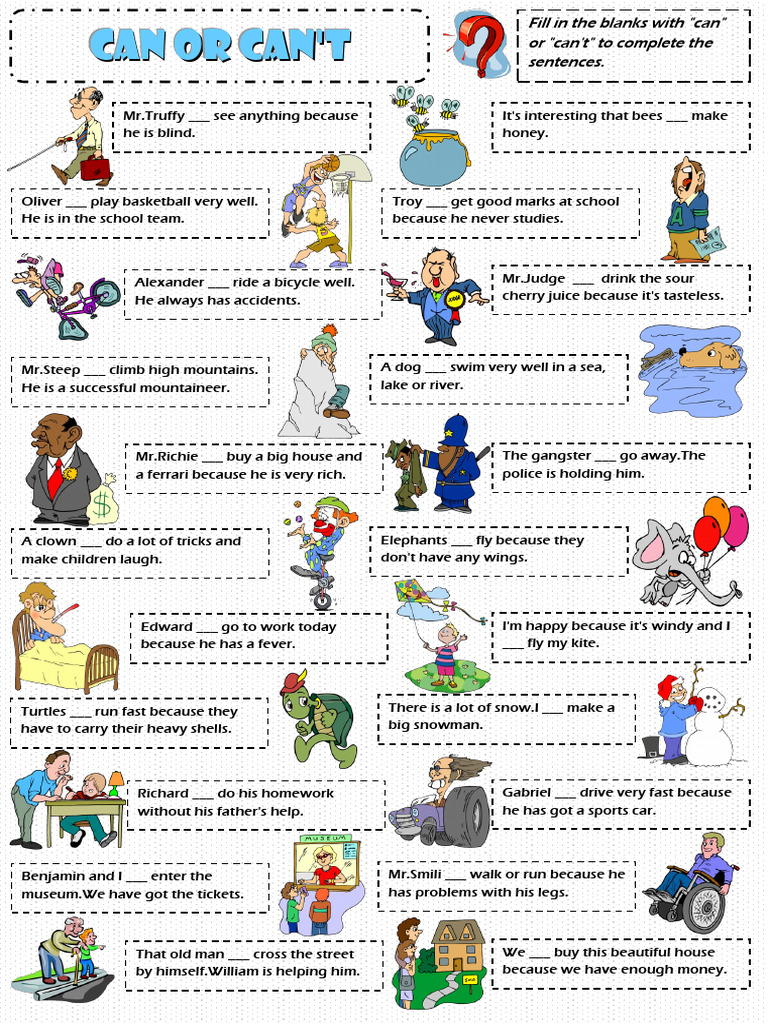 Expressing Ability or Inability Modal Verbs Can or Cant Worksheet | PDF