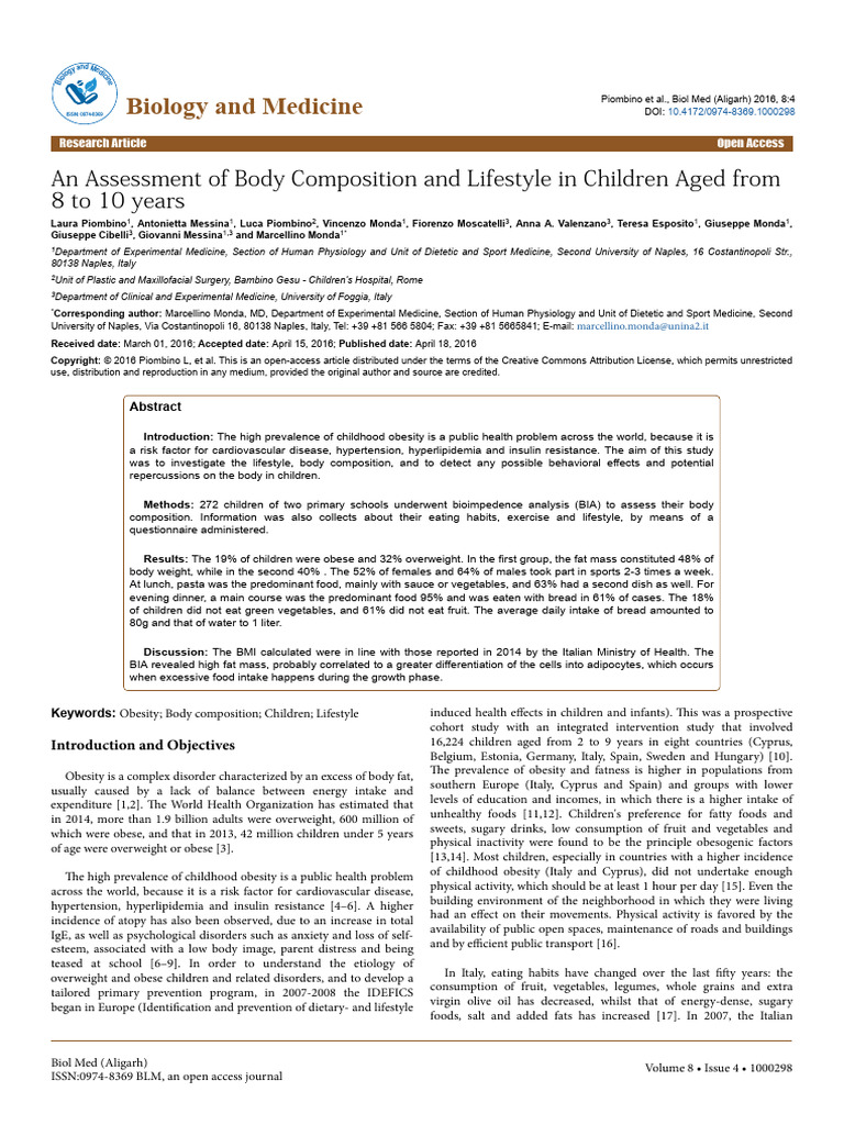 An Assessment of Body Composition and Li | PDF | Obesity | Body Mass Index