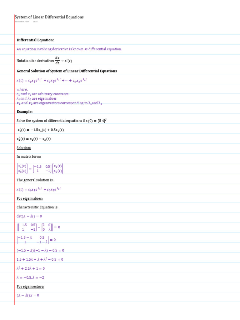 System of Linear Differential Equations | PDF