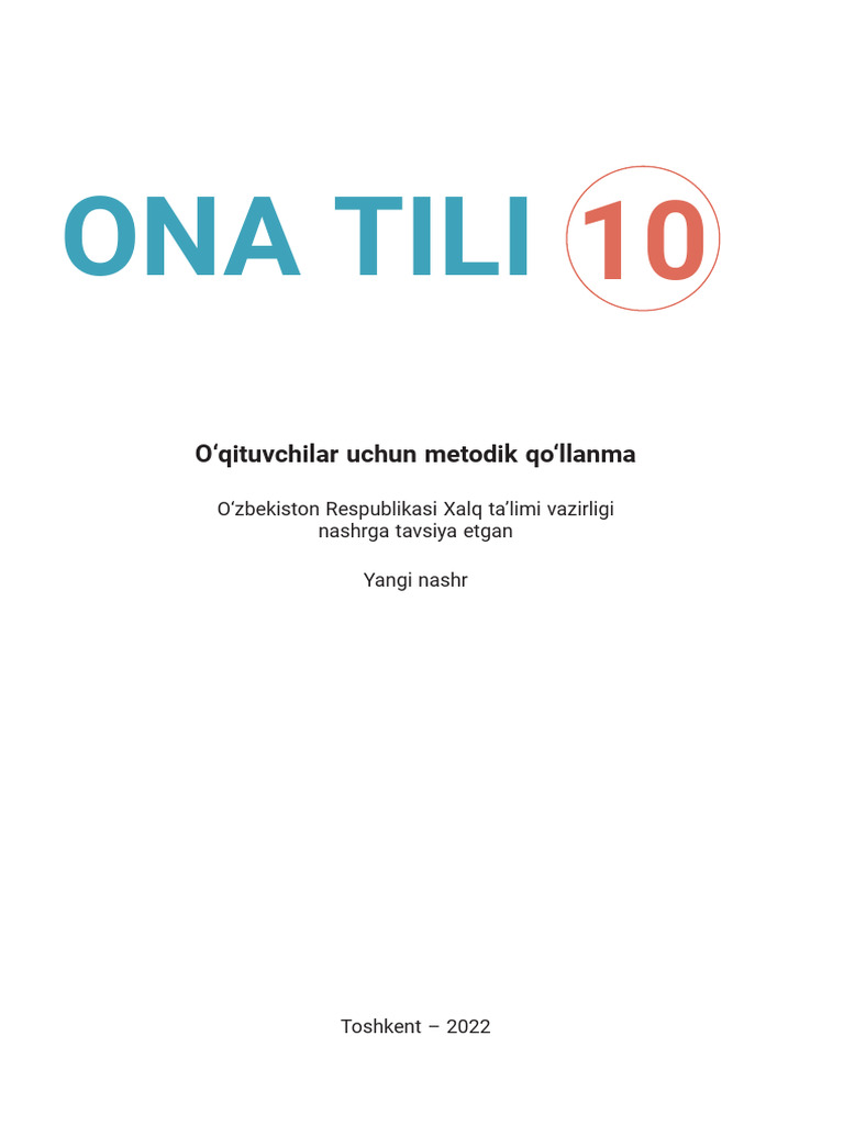 Ona Tili 10-Sinf o Qituvchi Kitobi 2022 | PDF