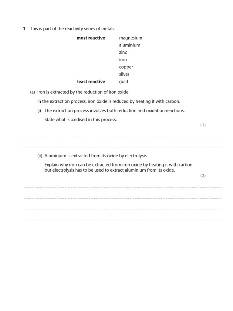 Obtaining and Using Metals 2 QP | PDF | Chemical Substances | Chemical ...