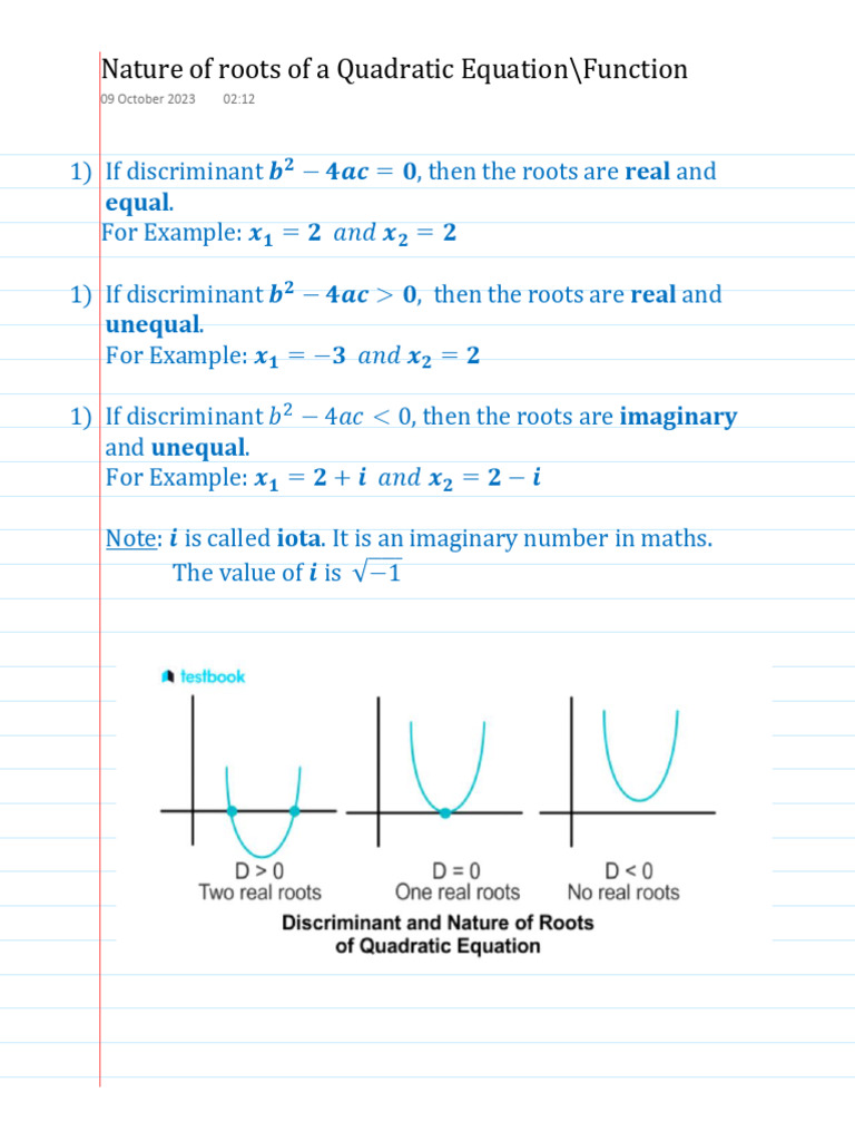 Nature of Roots of A Quadratic EquationFunction | PDF