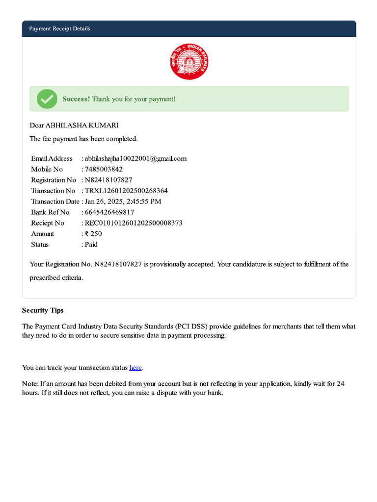 Payment Slip RAILWAY | PDF