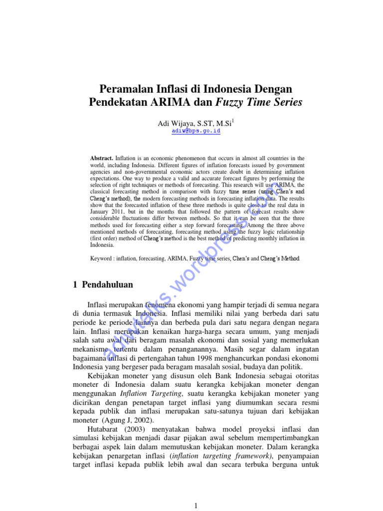 Peramalan Inflasi Di Indonesia Dengan Pendekatan ARIMA Dan Fuzzy Time Series | PDF