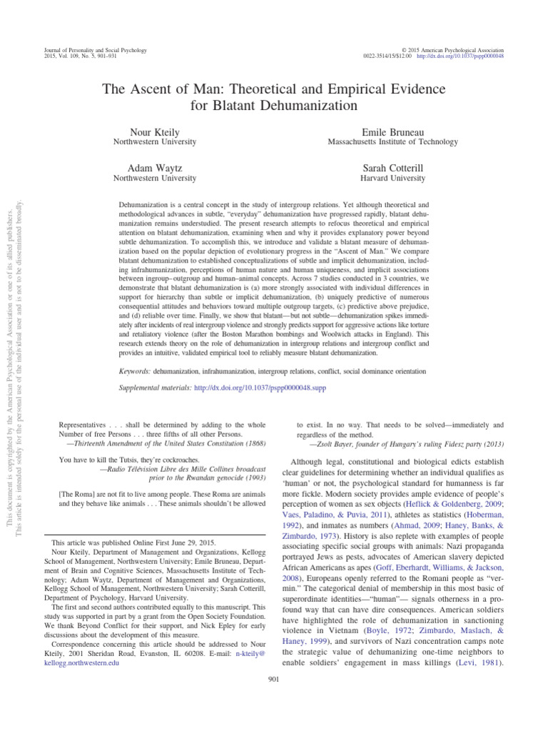 Bruneau Deshumanization | PDF | Psychology | Psychological Concepts
