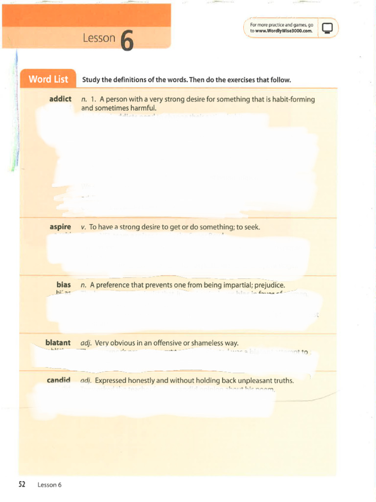 Wordly Wise Lesson 6 Word List 7th Grade | PDF