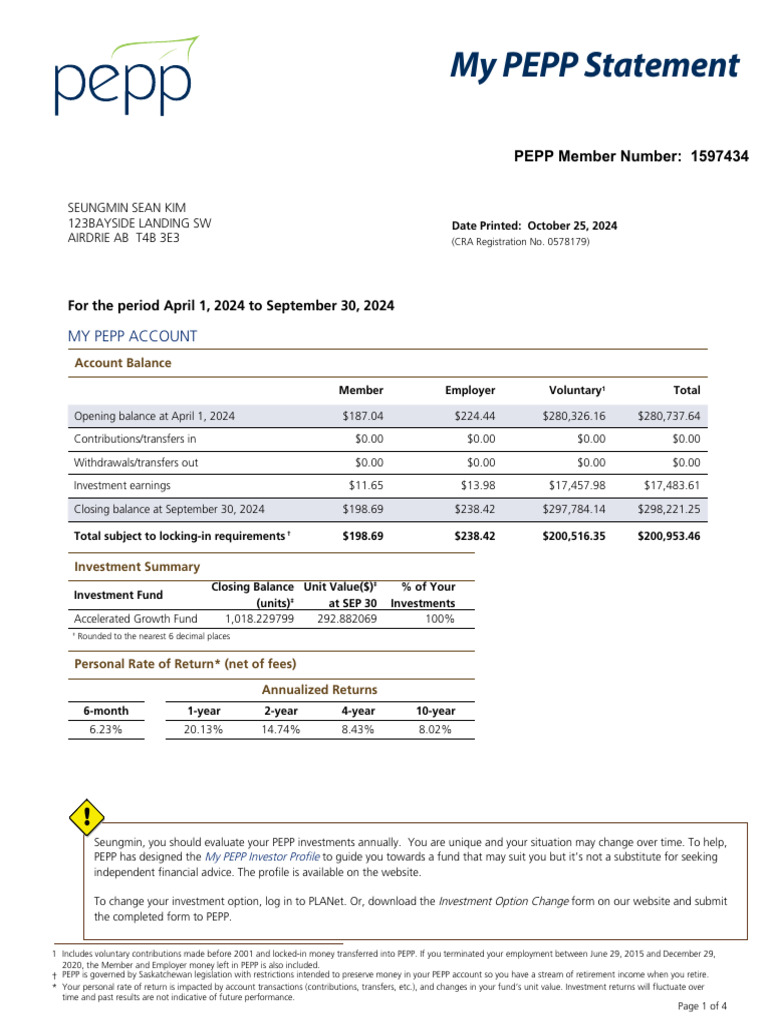 My PEPP Account Summary 2024 | PDF | Investing | Pension