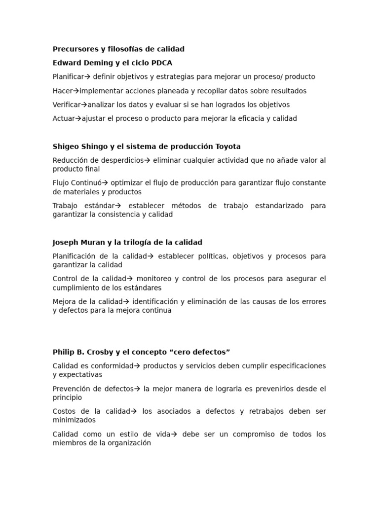 Precursores y filosofías de calidad | PDF