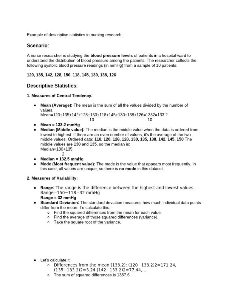Example of Descriptive Statistics in Nursing Research | PDF | Mean | Mode (Statistics)