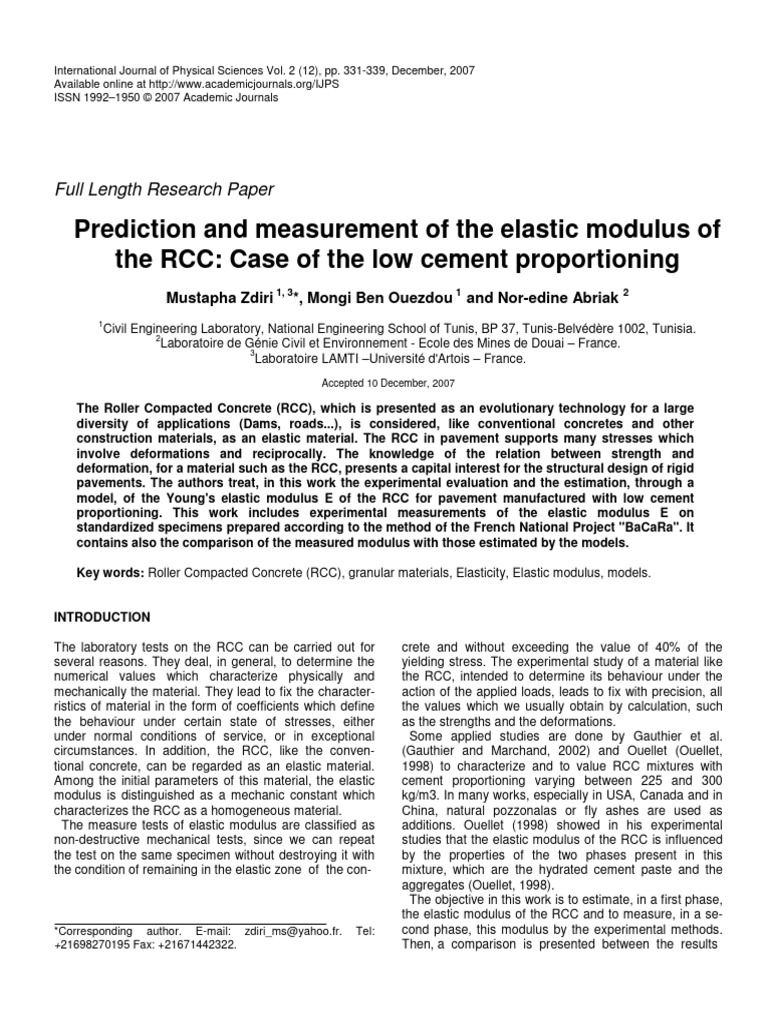 Prediction and Measurement of the Elastic Modulus Of | PDF | Young's Modulus | Elasticity (Physics)