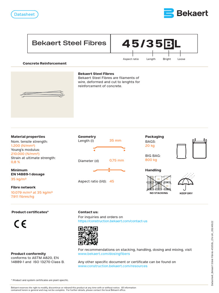 Bekaert Steel Fibers Datasheet | PDF | Building Materials | Applied And ...