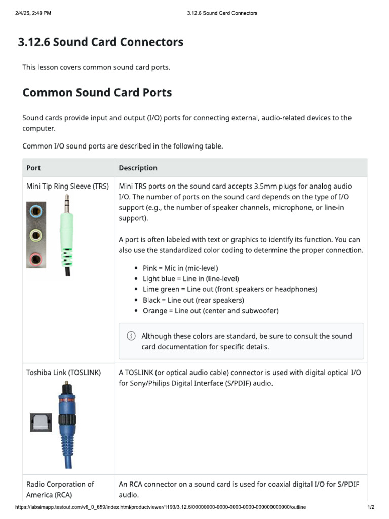 3.12.6 Sound Card Connectors | PDF
