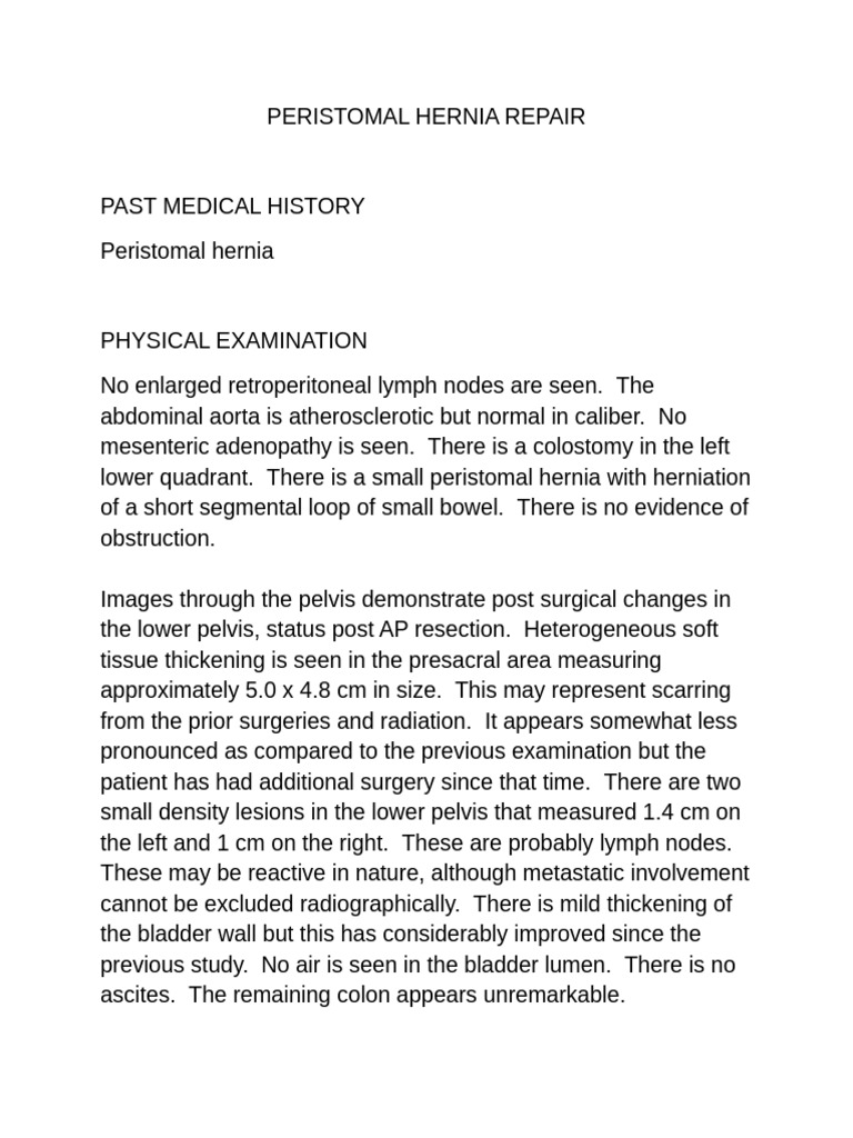 Peristomal Hernia Repair Overview | PDF