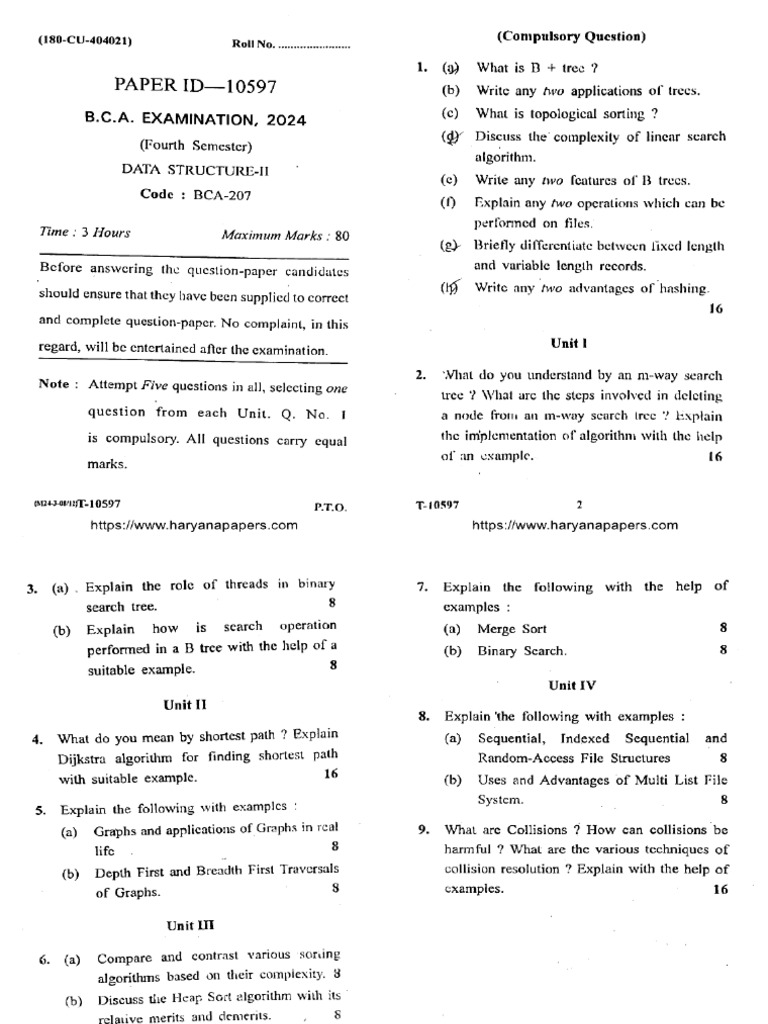 Bca 4 Sem Data Structure 2 10597 2024 | PDF