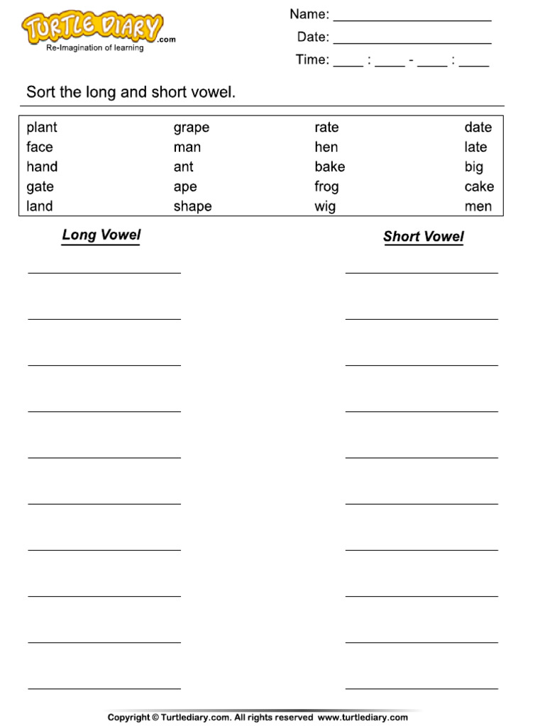 Long and Short Vowel Word Sort | PDF