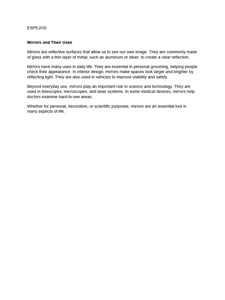 Uses and Benefits of Mirrors | PDF