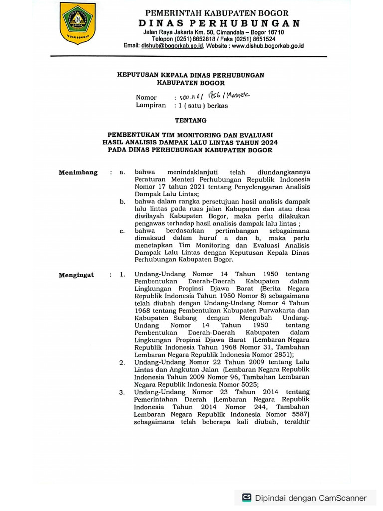 SK Pengawasan Andalalin 2024 | PDF