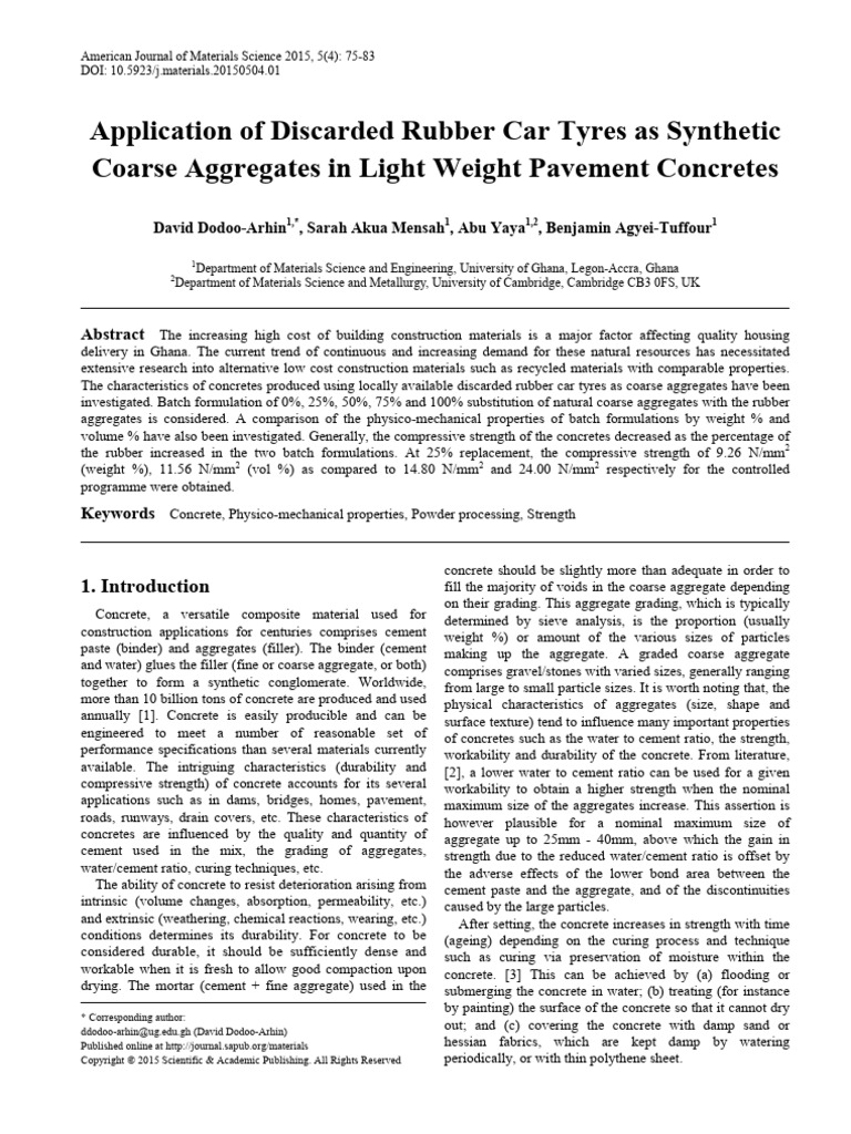 Application of Discarded Rubber Car Tyres As Synthetic Coarse ...