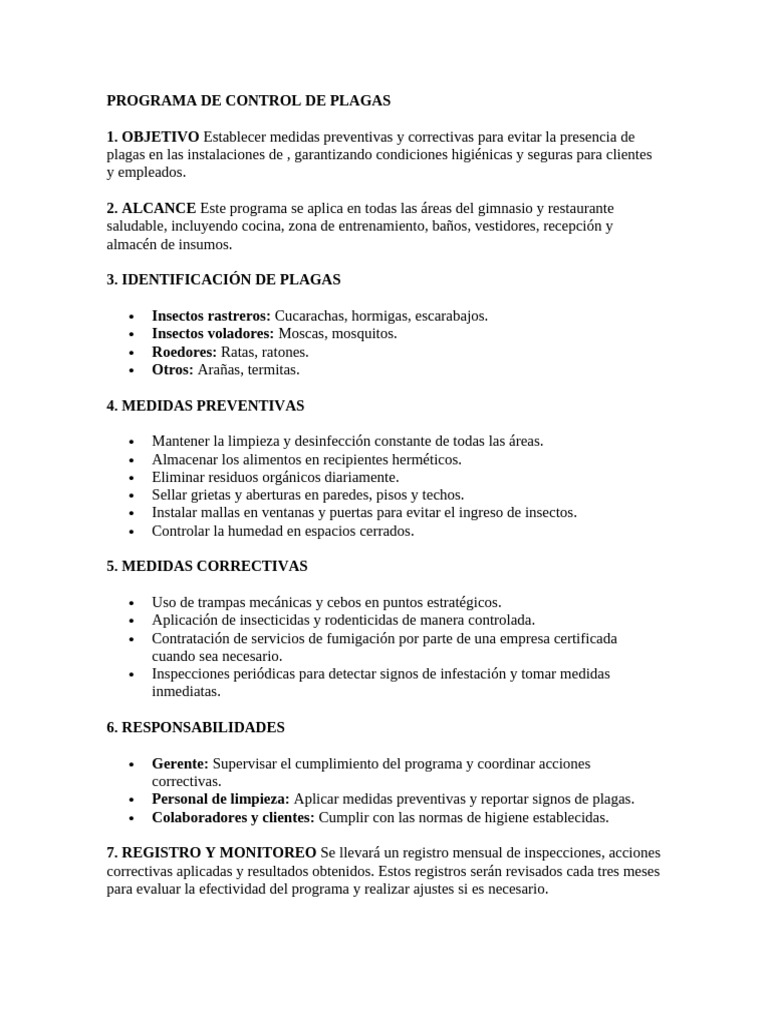 Programa de Control de Plagas | PDF
