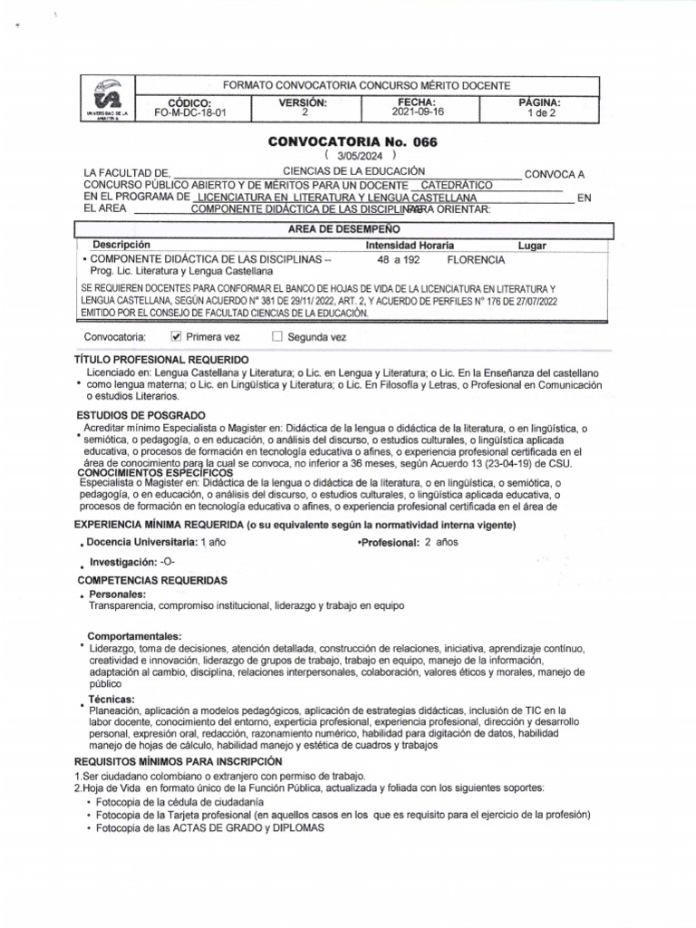 Convocatoria 066 | PDF