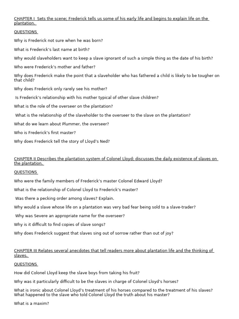 Frederick Douglass Chapter 1-3 | PDF