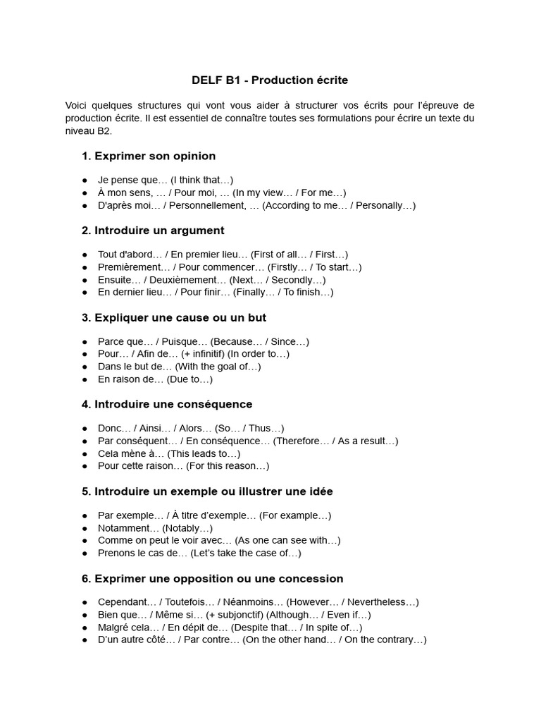 DELF B1 - Structures expression écrite | PDF