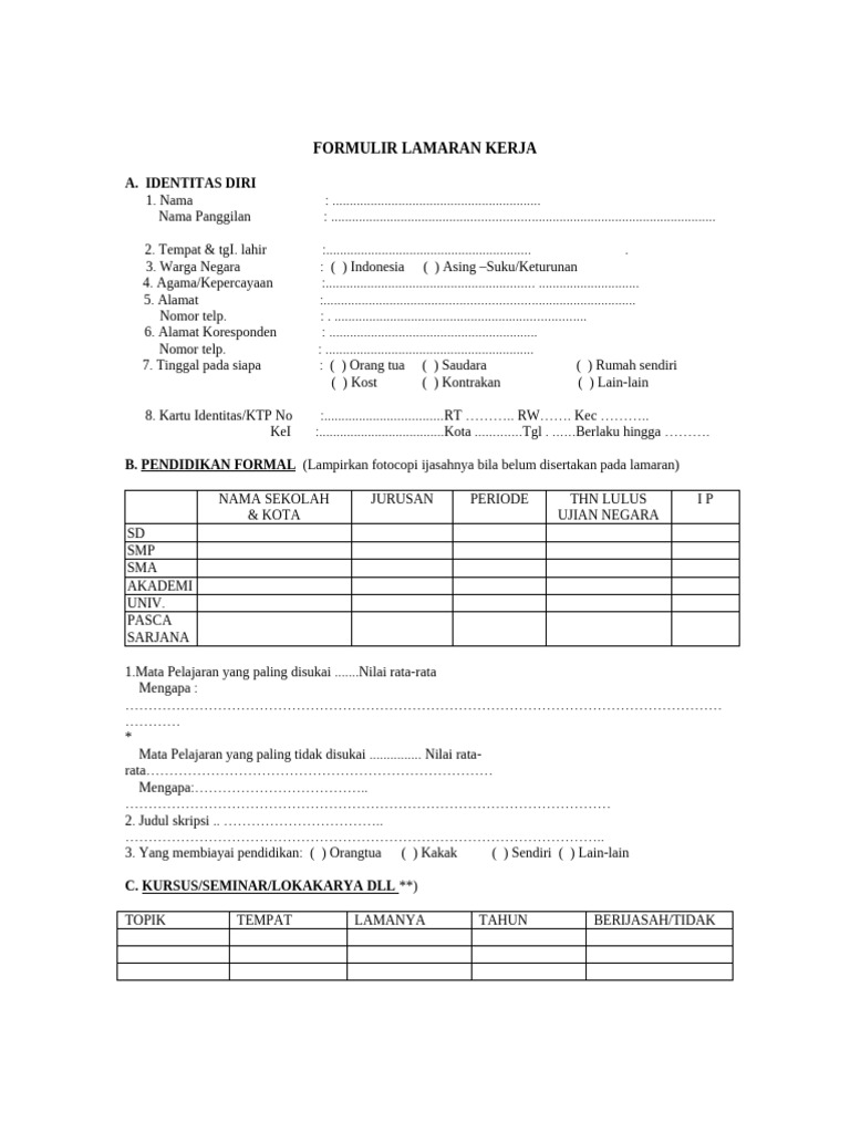 07- Form FORMULIR LAMARAN KERJA | PDF