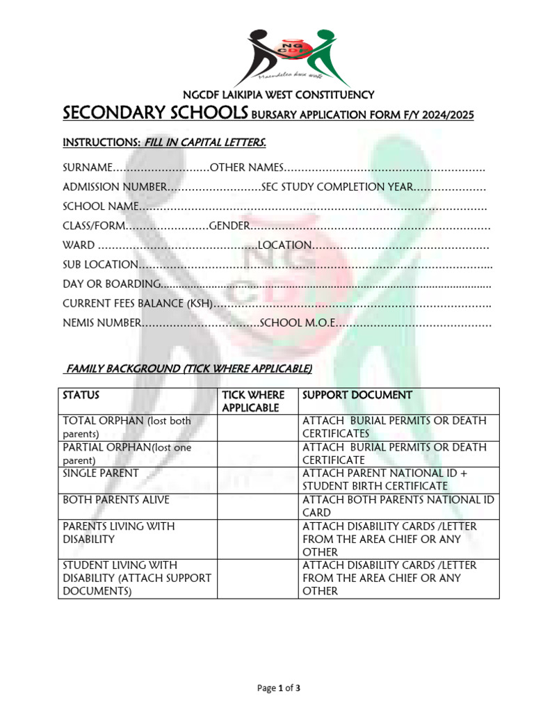 Laikipia West Bursary Application 2024/25 | PDF | Government And Personhood