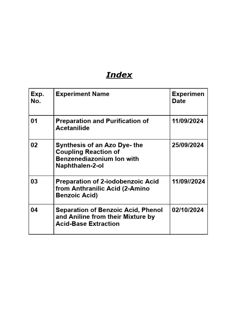 Chemistry Experiments Index 2024 | PDF