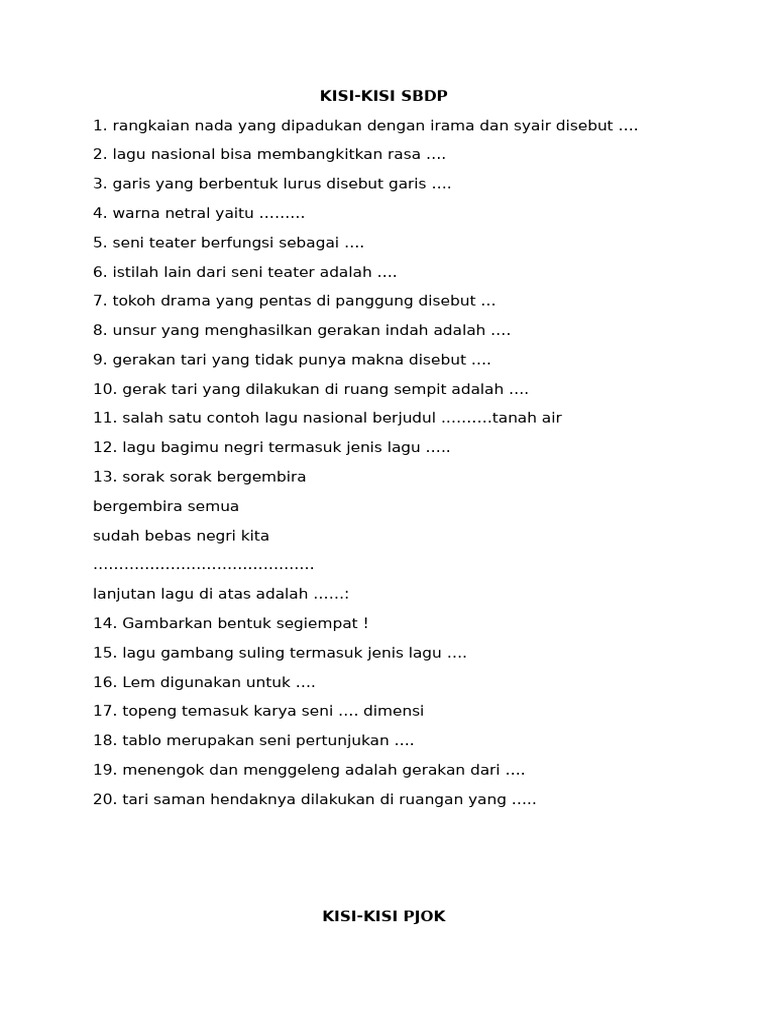 Kisi-Kisi SBDP PJOK | PDF