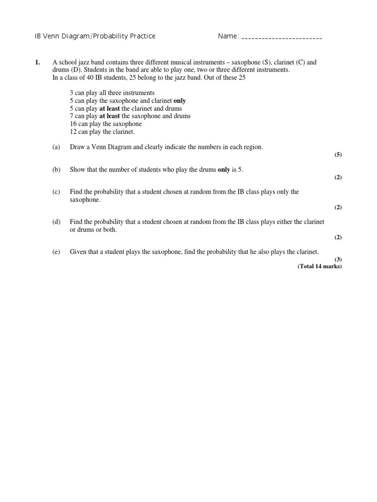 Ib Math Probability Venn Diagrams Master Probability With Ve