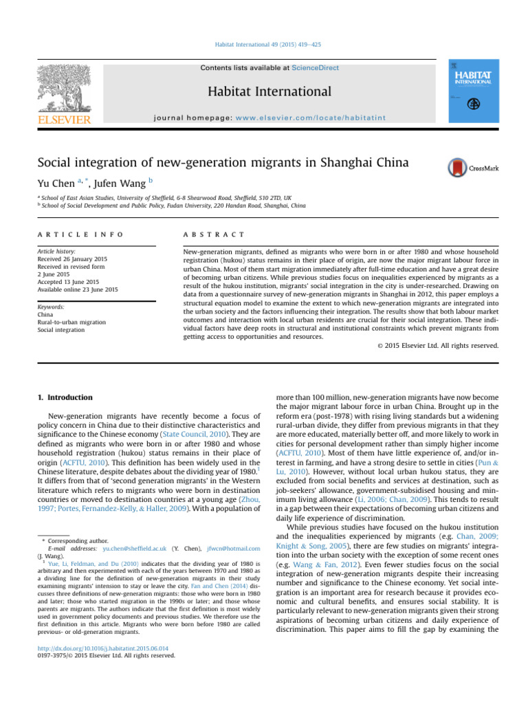 Social Integration of Migrants in Shanghai | PDF | Immigration | Survey ...