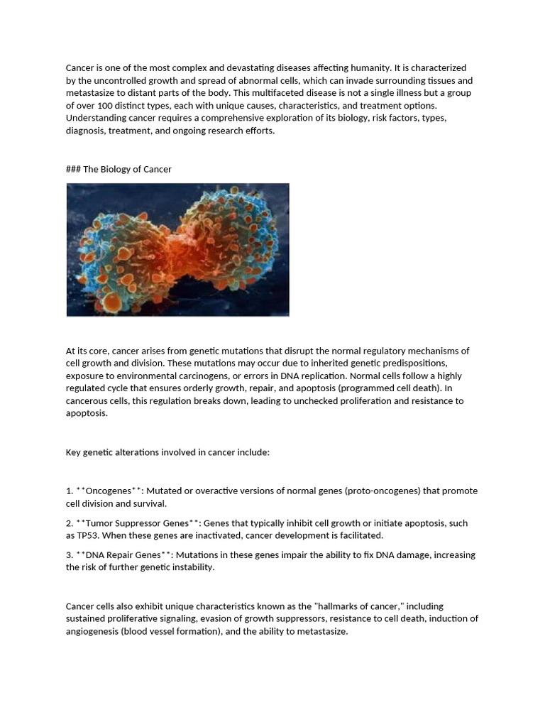 Understanding Cancer: Biology, Types, and Treatment | PDF | Cancer ...