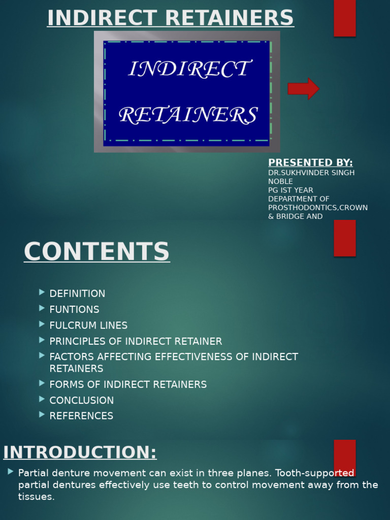 Indirect Retainers (Autosaved) | PDF | Dental Anatomy | Dentistry Branches