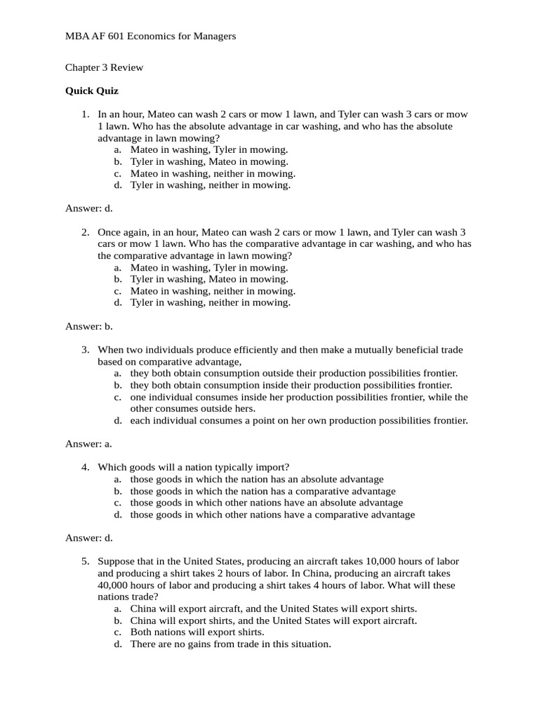 Econ Ch 3 Review - gregory mankiw microeconomics | PDF | Comparative Advantage | Economics