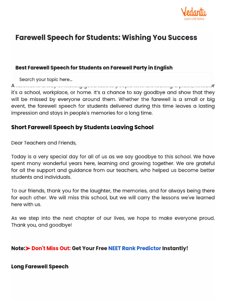 Farewell Speech For Students - Wishing You Success | PDF