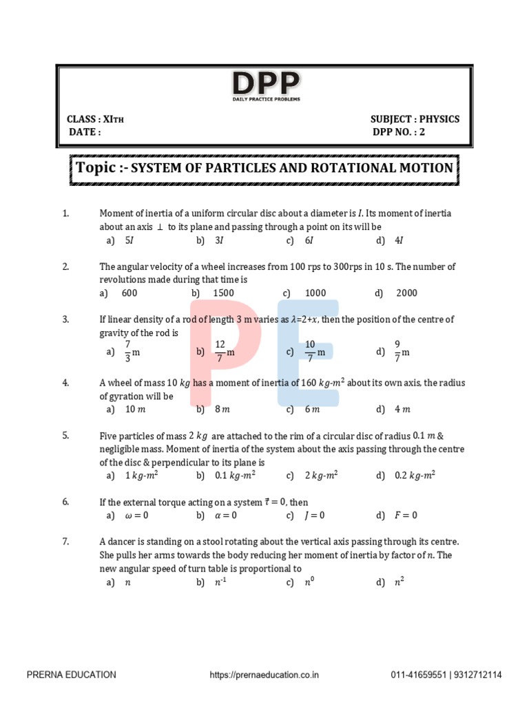 Rotational Motion DPP 2 Min | PDF | Rotation Around A Fixed Axis | Mechanical Engineering