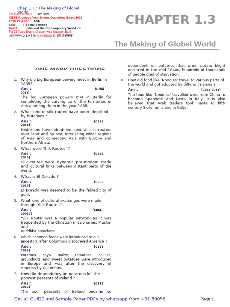 CBSE Class 10 Social Science Q&A Guide | PDF | Great Depression | Trade