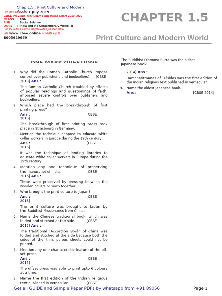 Print Culture in Modern World Guide | PDF | Books | Manuscript