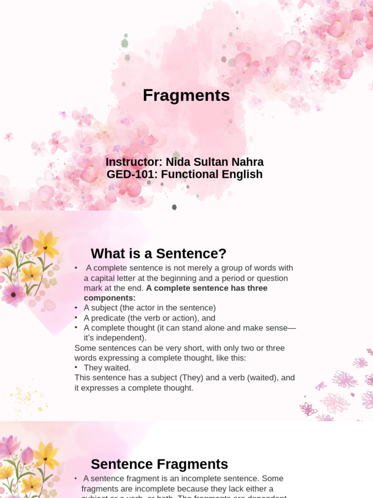 671 FDD 5 A 29 F 32 Fragments | PDF | Sentence (Linguistics) | Subject (Grammar)