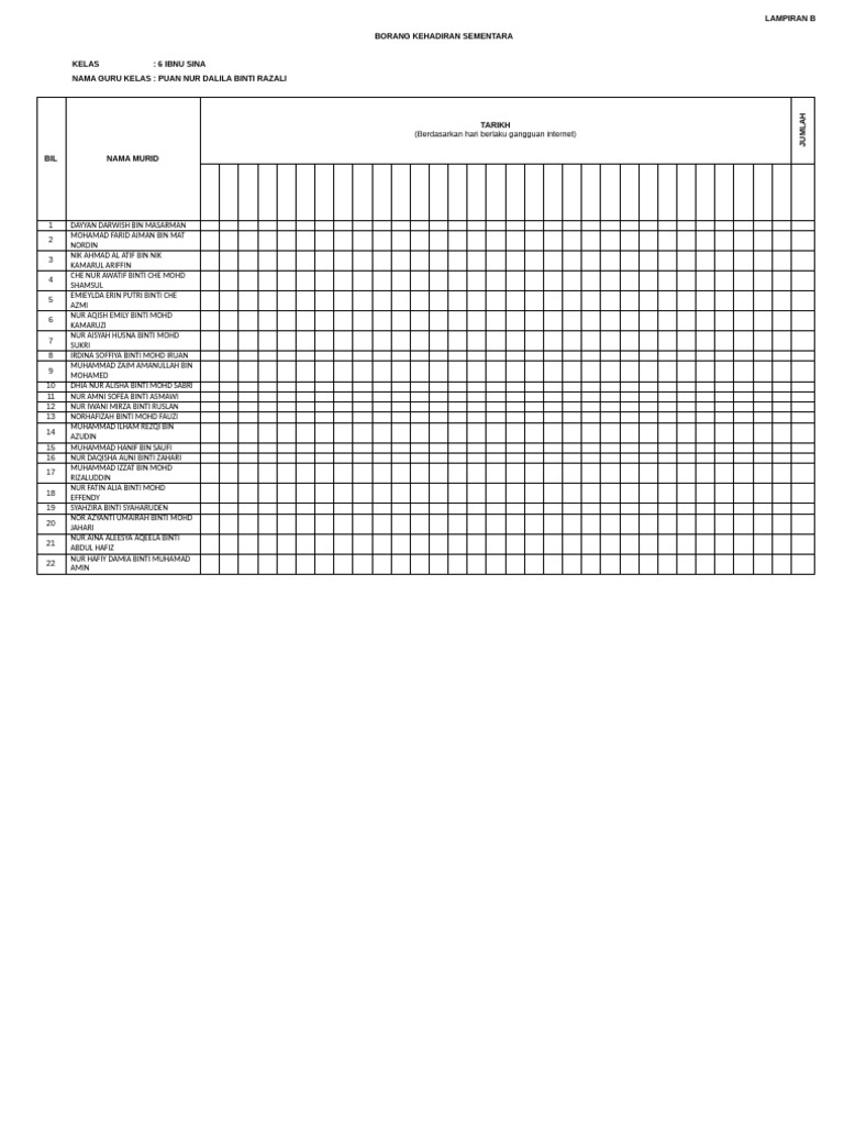 Borang Kehadiran Sementara | PDF