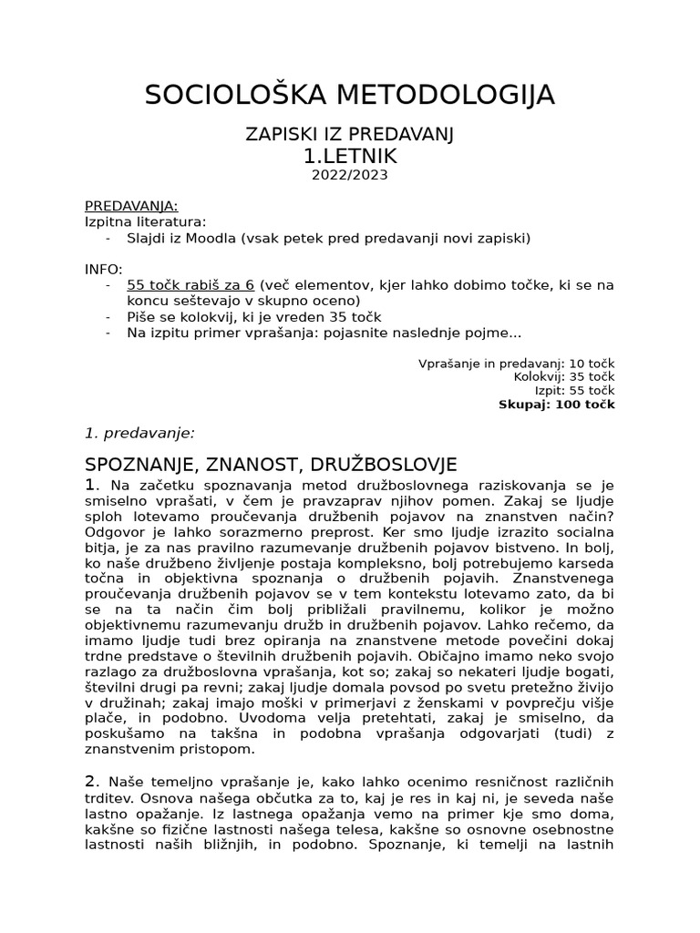 Sociološka Metodologija-Zapiski | PDF