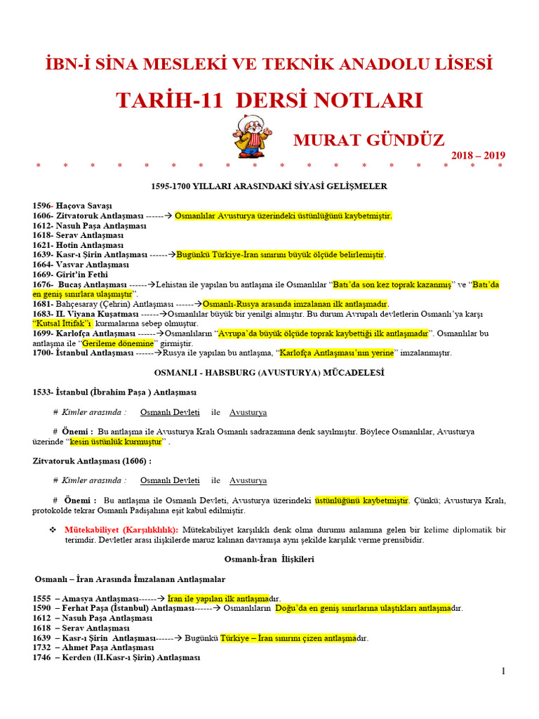 19103356_TARYH-11_Dersi__II.SINAV_NOTLARI_2018-2019 | PDF